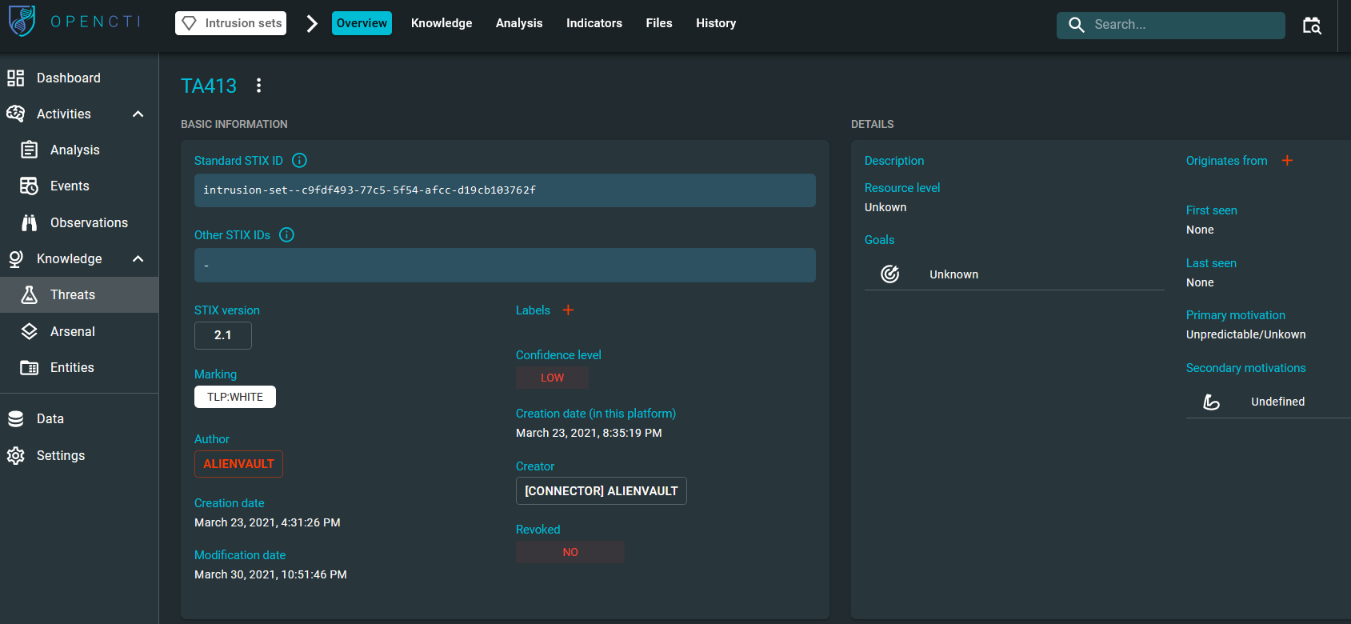 Investigating TA413 Threat Actor Group Using OpenCTI in Maltego Investigating TA413 Threat Actor Group Using OpenCTI in Maltego