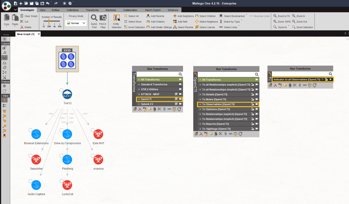 Investigating TA413 Threat Actor Group Using OpenCTI in Maltego Investigating TA413 Threat Actor Group Using OpenCTI in Maltego